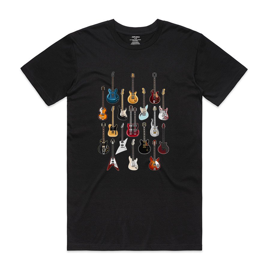 Retro Pure Cotton Famous Guitars Print Fashion Tee - Rock TEES : Big ...