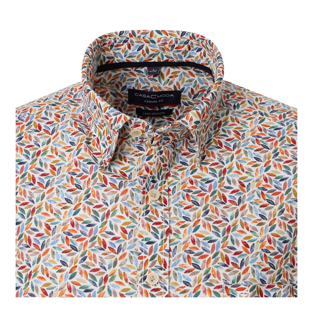Casa Moda Linen Mix Leaf Pattern SS Shirt Garnet | Big Men’s NZ | Beggs